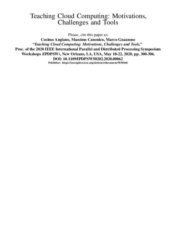 (PDF) Teaching Cloud Computing: Motivations, Challenges and Tools