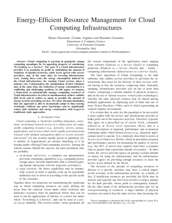 (PDF) Energy-efficient resource management for Cloud computing infrastructures