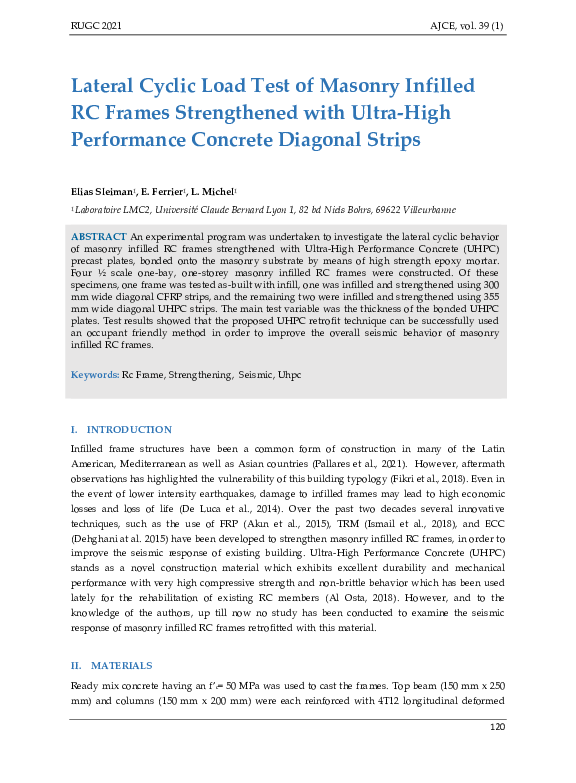 Pdf Lateral Cyclic Load Test Of Masonry Infilled Rc Frames Strengthened With Ultra High