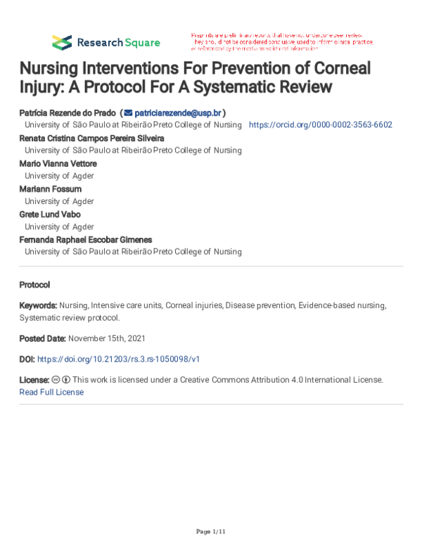 (PDF) Nursing Interventions For Prevention of Corneal Injury: A ...