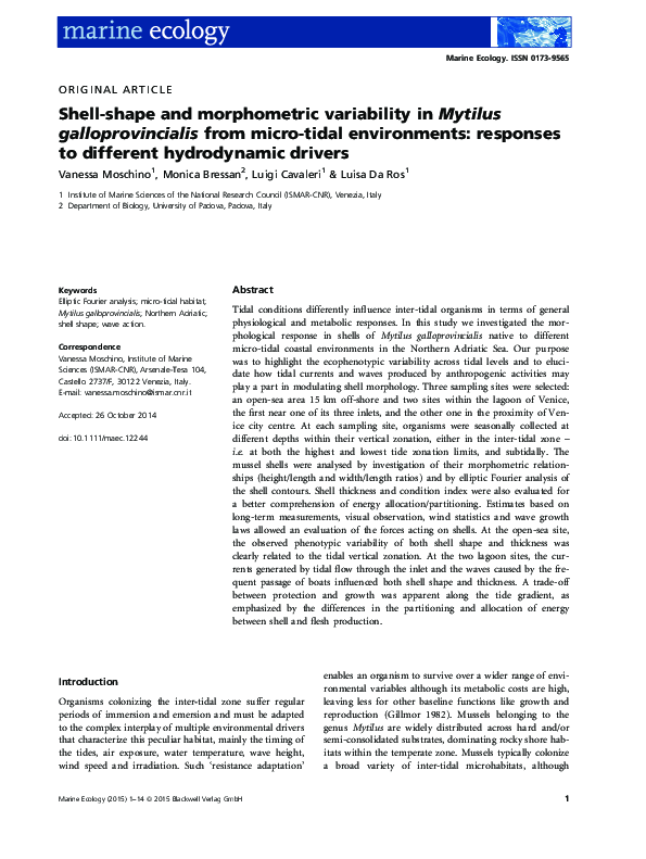 (PDF) Shell-shape and morphometric variability in Mytilus ...