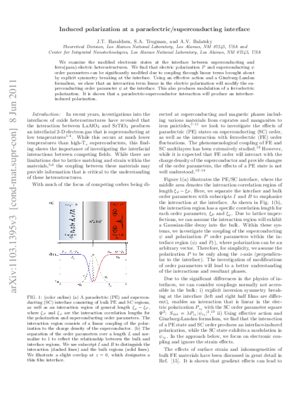 Pdf Induced Polarization At A Paraelectric Superconducting Interface Alexander Balatsky