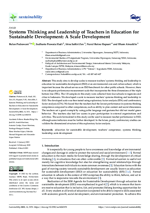 (PDF) Systems Thinking and Leadership of Teachers in Education for Sustainable Development: A ...