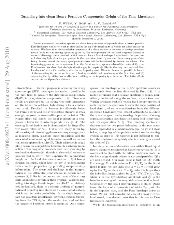 (PDF) Tunneling into Clean Heavy Fermion Compounds: Origin of the Fano ...