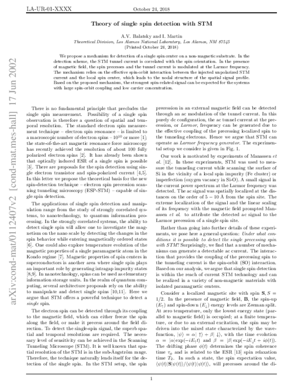 (PDF) Theory of Single Spin Detection with STM