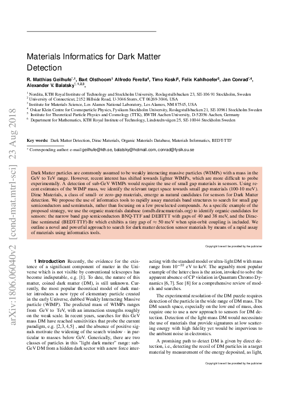 (PDF) Materials Informatics for Dark Matter Detection