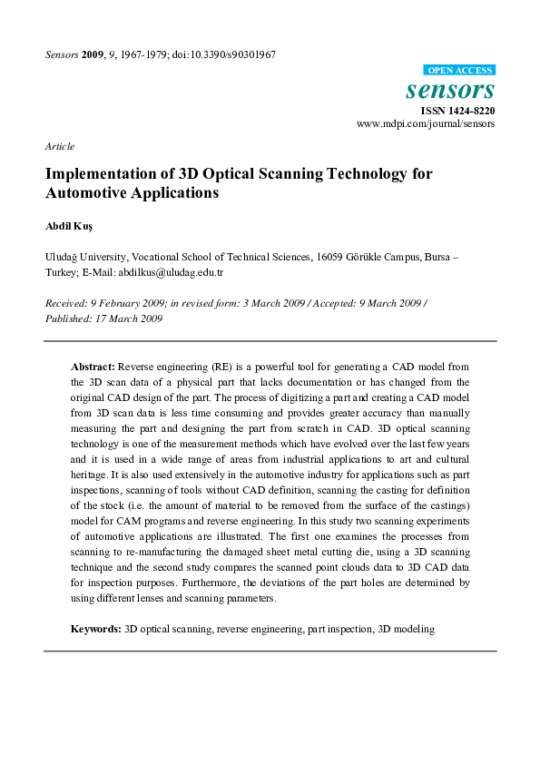 (PDF) Implementation of 3D Optical Scanning Technology for Automotive Applications