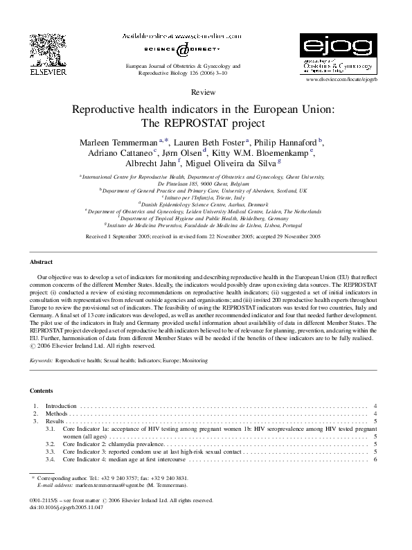 (PDF) Reproductive health indicators in the European Union: The ...