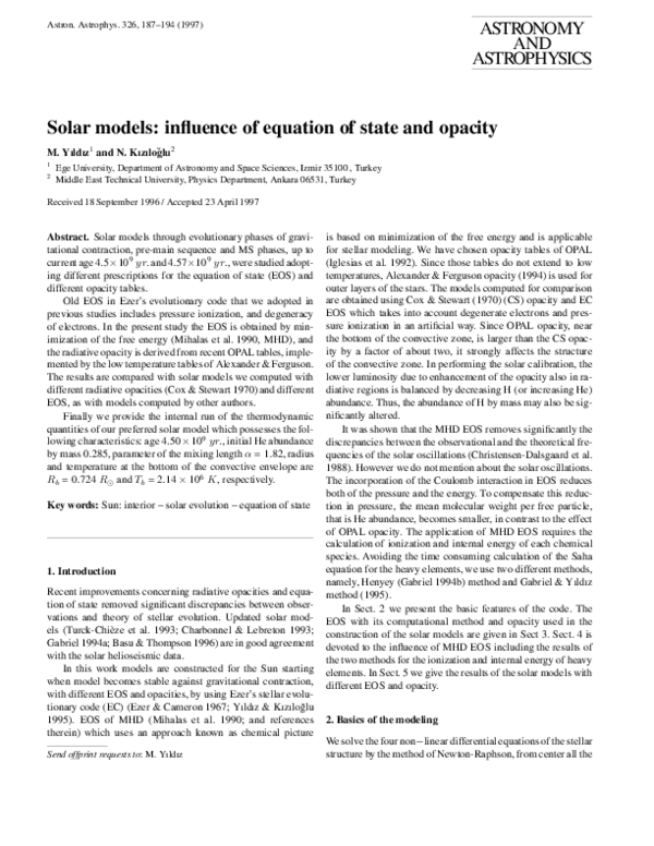(PDF) Solar models: influence of equation of state and opacity