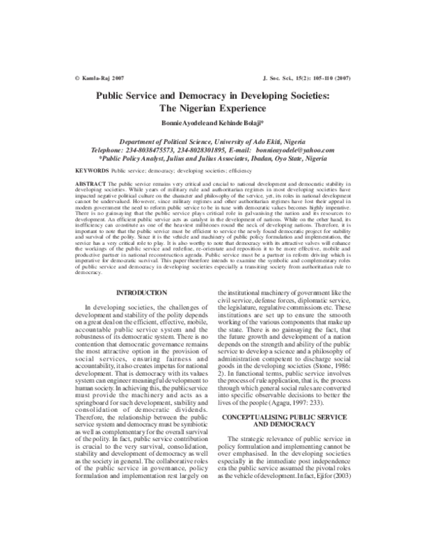(PDF) Public Service and Democracy in Developing Societies: The ...