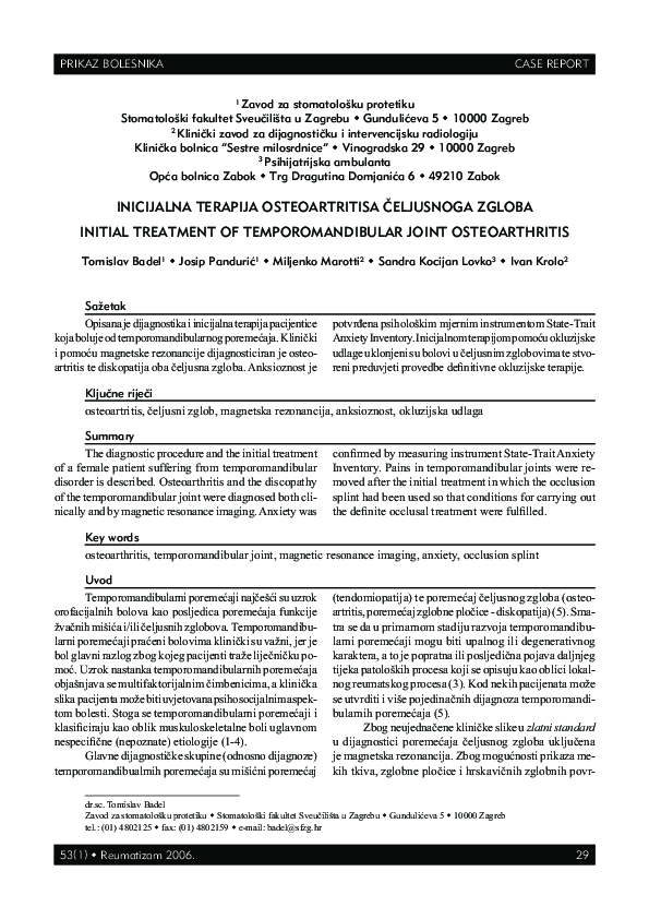 Pdf Initial Treatment Of Temporomandibular Joint Osteoarthritis