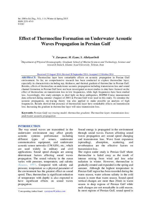 (PDF) Effect of Thermocline Formation on Underwater Acoustic Waves ...