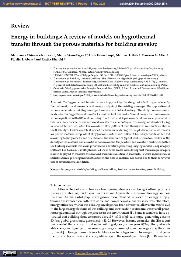 (PDF) Energy in buildings: A review of models on hygrothermal transfer ...