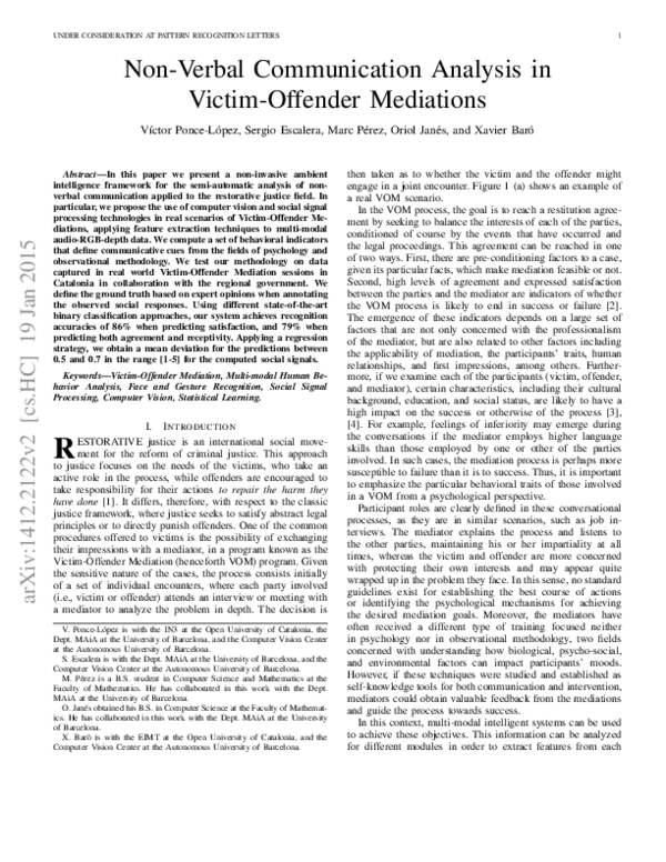 (PDF) Non-Verbal Communication Analysis in Victim-Offender Mediations