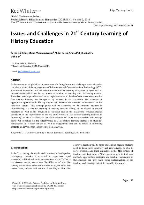 (PDF) Issues and Challenges in 21st Century Learning of History Education