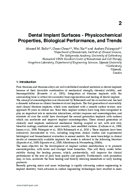 (PDF) Dental Implant Surfaces – Physicochemical Properties, Biological Performance, and Trends