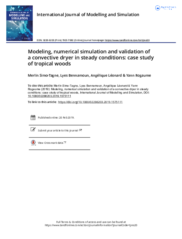 Pdf Modeling Numerical Simulation And Validation Of A Convective
