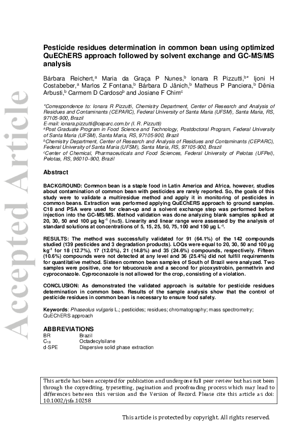 (PDF) Pesticide residues determination in common bean using an optimized QuEChERS approach ...
