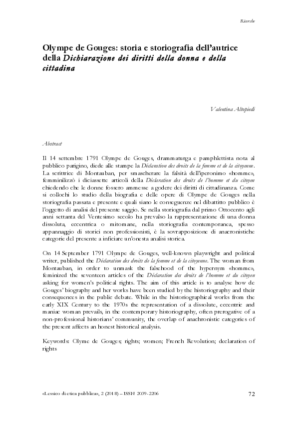 (PDF) Olympe de Gouges: storia e storiografia dell'autrice della ...