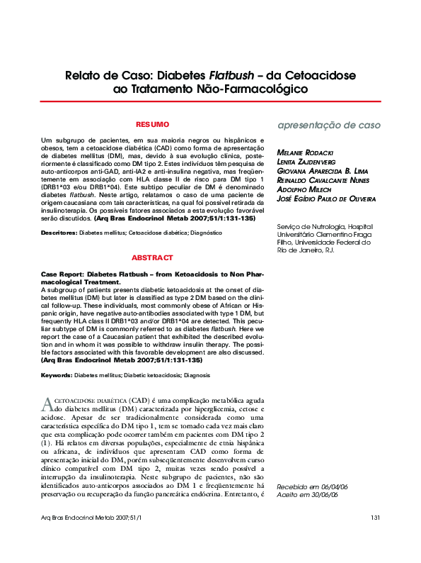 (PDF) Relato de caso: diabetes Flatbush - da cetoacidose ao tratamento ...