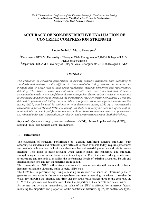 Pdf Accuracy Of Non Destructive Evaluation Of Concrete Compression Strength