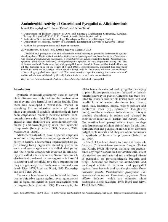 (PDF) Antimicrobial Activity of Catechol and Pyrogallol as Allelochemicals