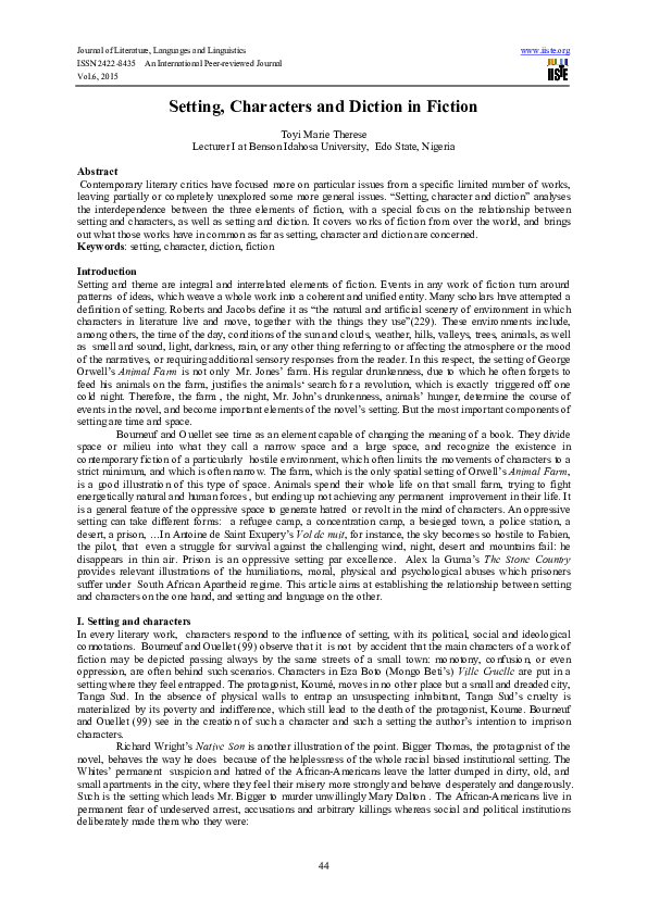 (PDF) Setting, Characters and Diction in Fiction
