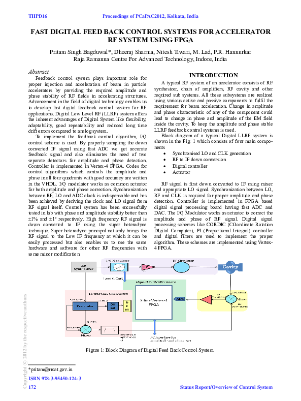 Pdf Fast Digital Feed Back Control Systems For Accelerator Rf System Using Fpga