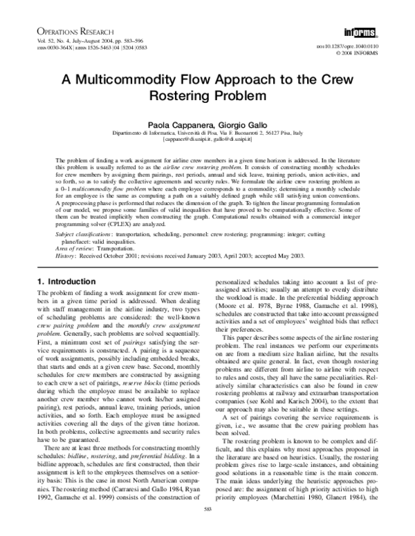 (PDF) Multicommodity Flow for Crew Rostering