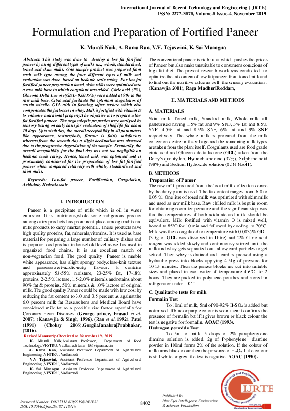 (PDF) Formulation and Preparation of Fortified Paneer