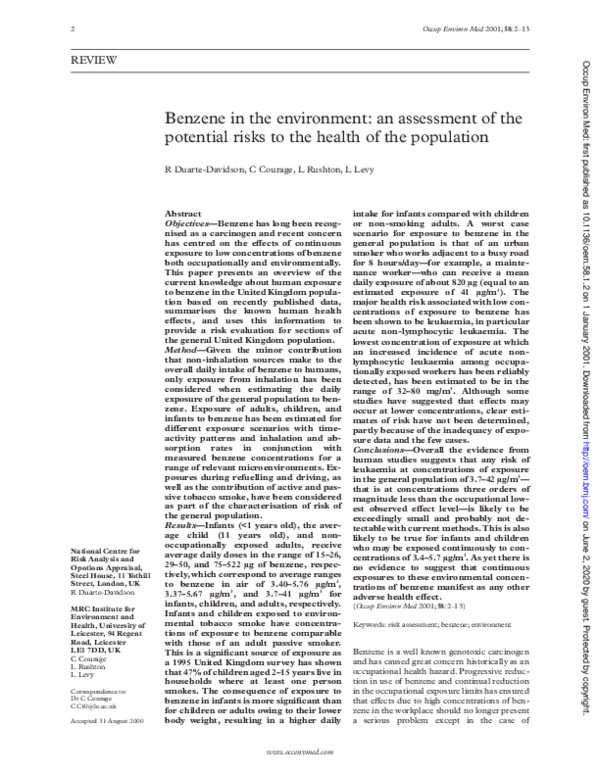 (PDF) Benzene in the environment: an assessment of the potential risks ...