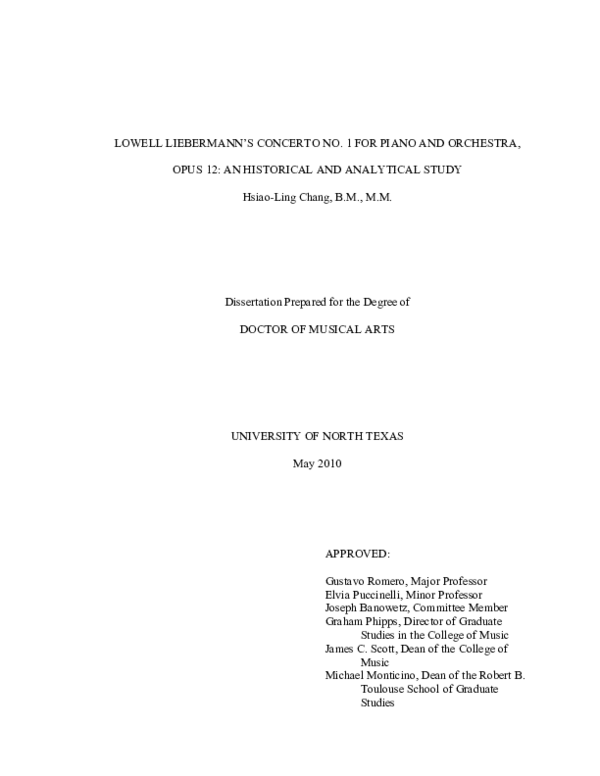 (PDF) Lowell Liebermann's Concerto No. 1 for Piano and Orchestra, Opus ...