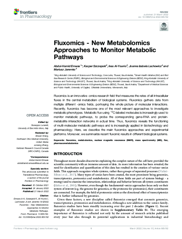 (PDF) Fluxomics - New Metabolomics Approaches to Monitor Metabolic Pathways