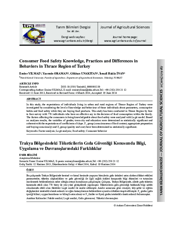 (PDF) Consumer Food Safety Knowledge, Practices and Differences in ...