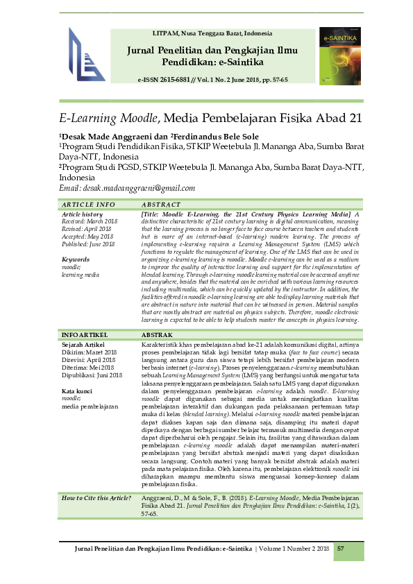 (PDF) E-Learning Moodle, Media Pembelajaran Fisika Abad 21