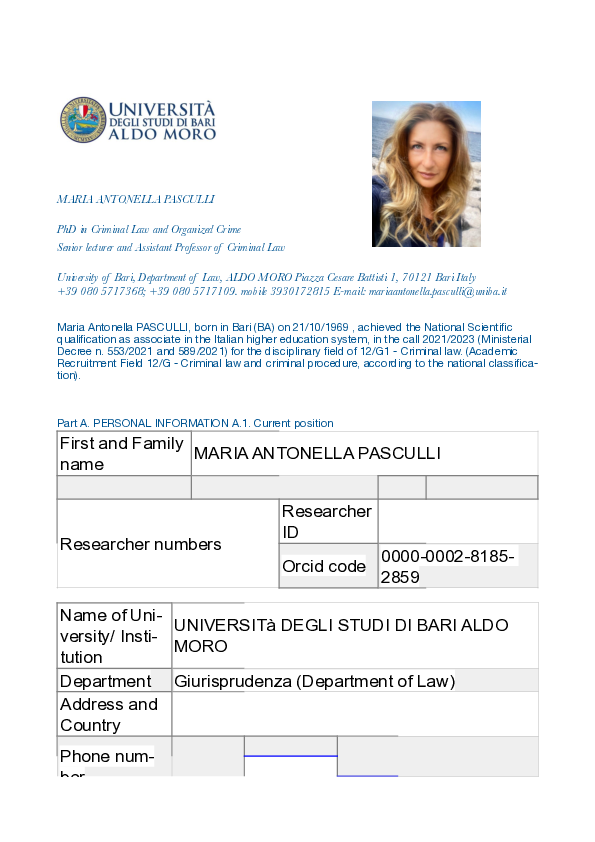 (PDF) First and Family name MARIA ANTONELLA PASCULLI Researcher numbers
