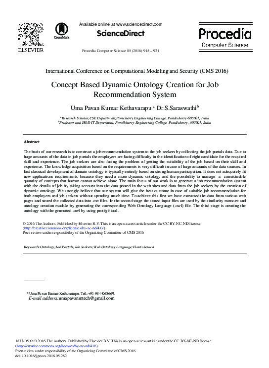 (PDF) Concept Based Dynamic Ontology Creation for Job Recommendation System