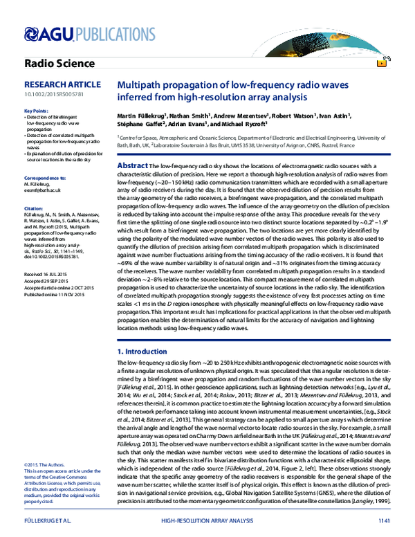 (PDF) Multipath Propagation of Low Frequency Radio Waves Inferred from High Resolution Array ...