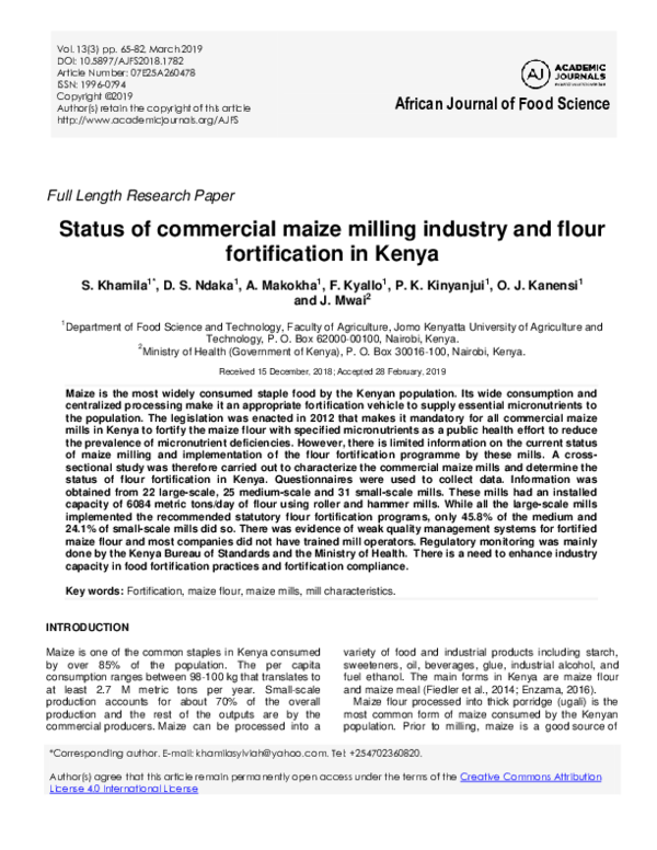 (PDF) Status of commercial maize milling industry and flour ...