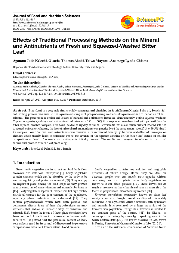 (PDF) Effects of Traditional Processing Methods on the Mineral and ...