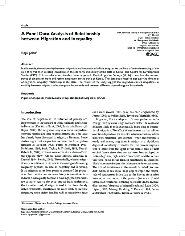 (PDF) A Panel Data Analysis of Relationship between Migration and ...