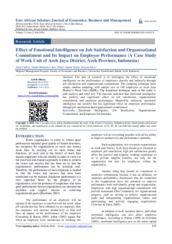 Pdf Emotional Intelligences Impact On Job Satisfaction And Performance