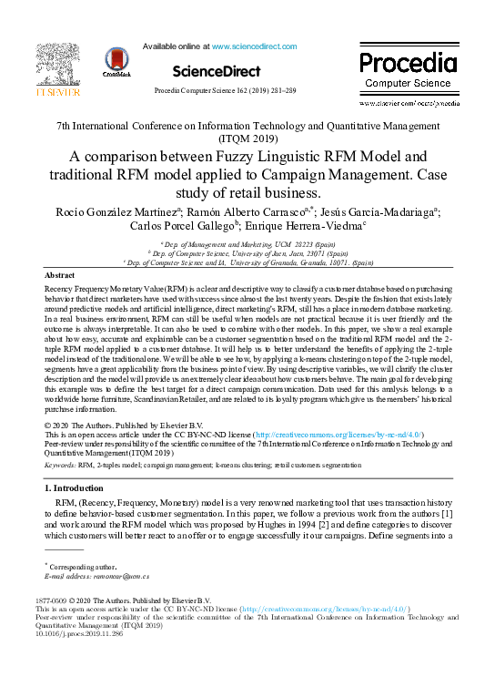 (PDF) A comparison between Fuzzy Linguistic RFM Model and traditional RFM model applied to ...