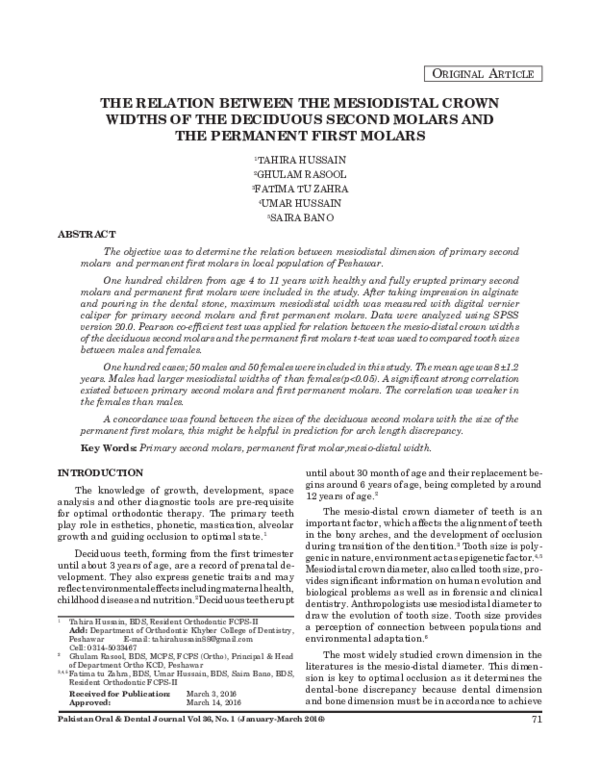 (PDF) The Relation between the Mesio - Distal Crown Widths of the ...