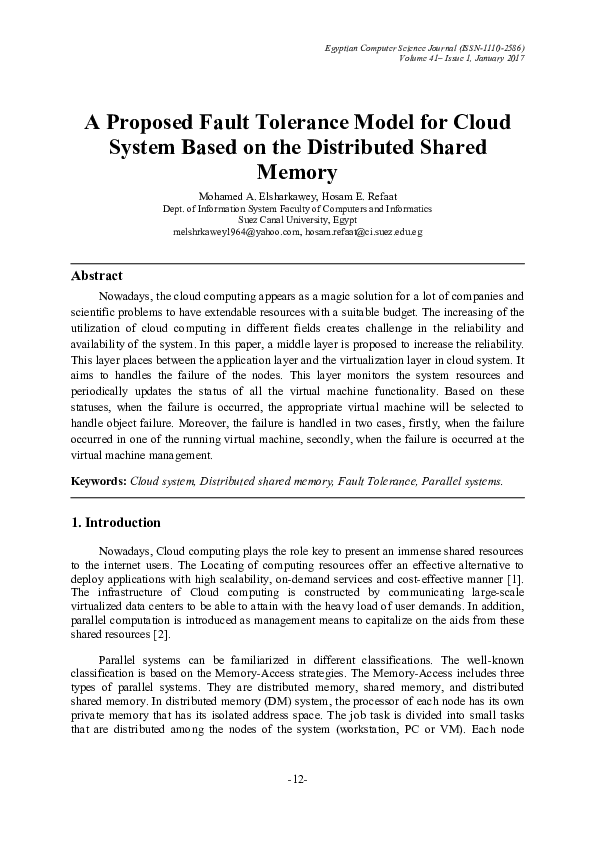(PDF) A Proposed Fault Tolerance Model for Cloud System Based on the ...