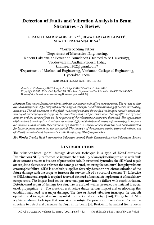 (PDF) Detection of Faults and Vibration Analysis in Beam Structures - A Review