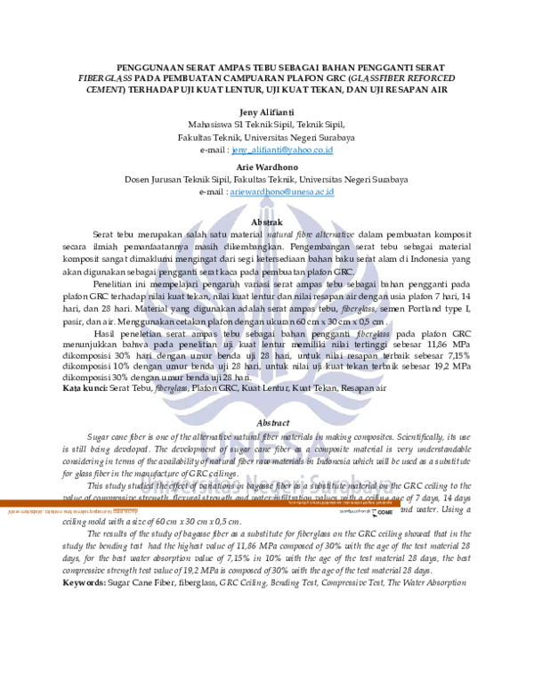 (PDF) Penggunaan Serat Ampas Tebu Sebagai Bahan Pengganti Serat ...
