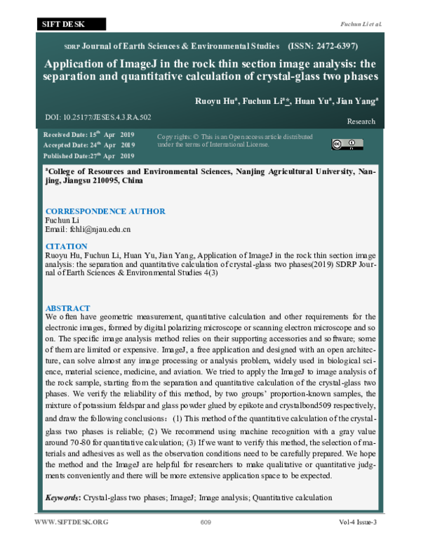 (PDF) Application of ImageJ in the rock thin section image analysis: the separation and ...