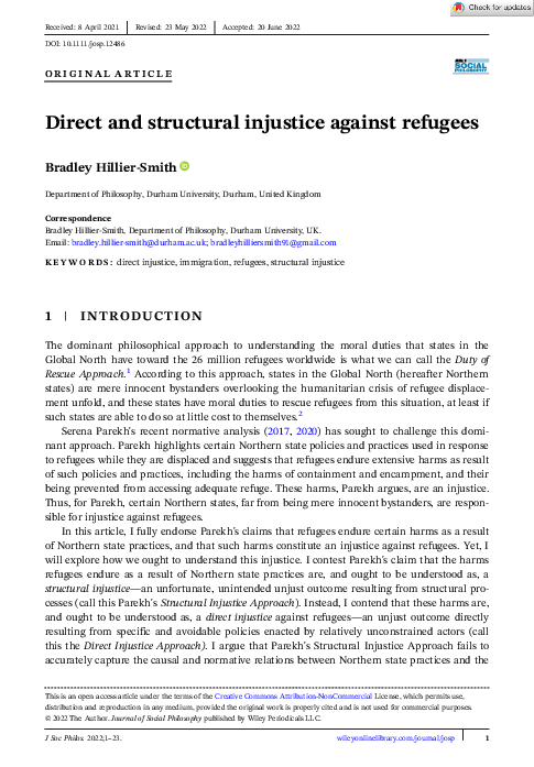 (PDF) Direct and Structural Injustice Against Refugees