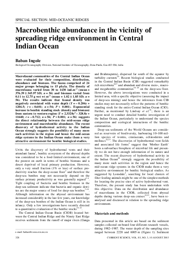 (PDF) Macrobenthic abundance in the vicinity of spreading ridge ...
